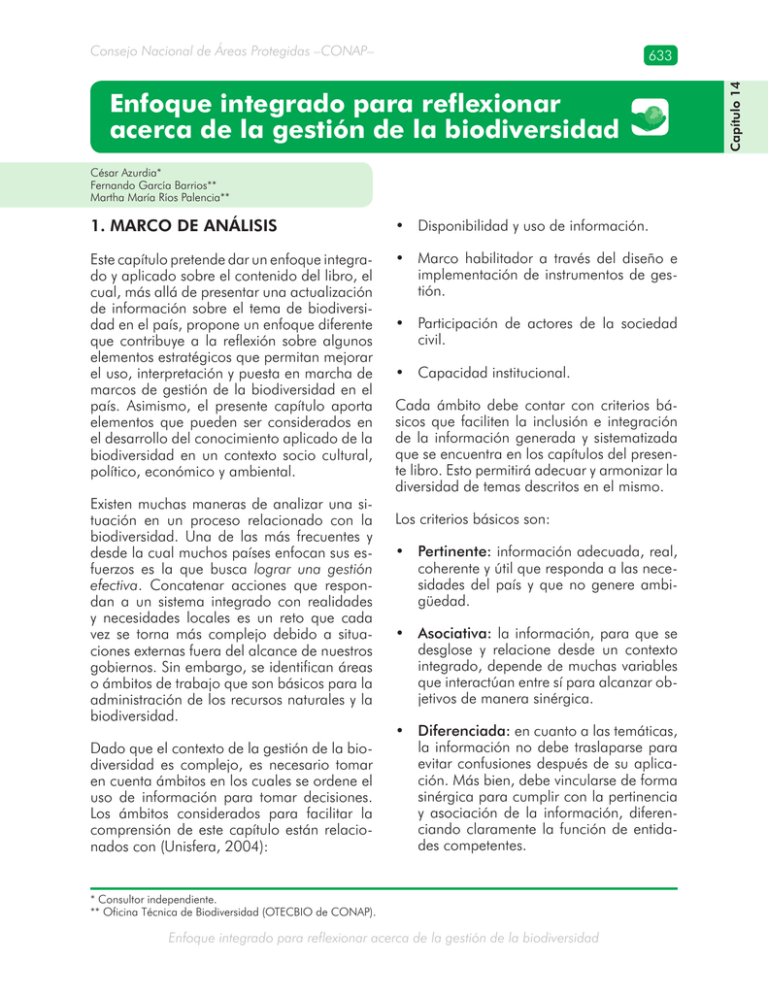 Enfoque integrado para reflexionar acerca de la gestión de la biodiversidad