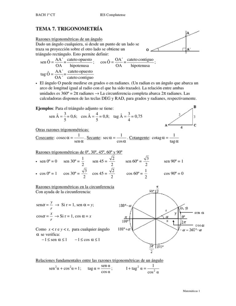 TEMA 7. TRIGONOMETRÍA