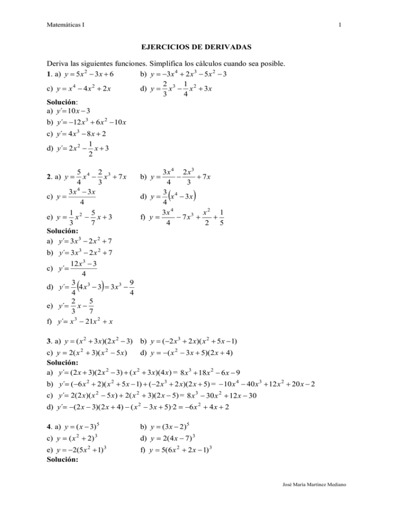 Ejercicios de derivadas (Soluciones)