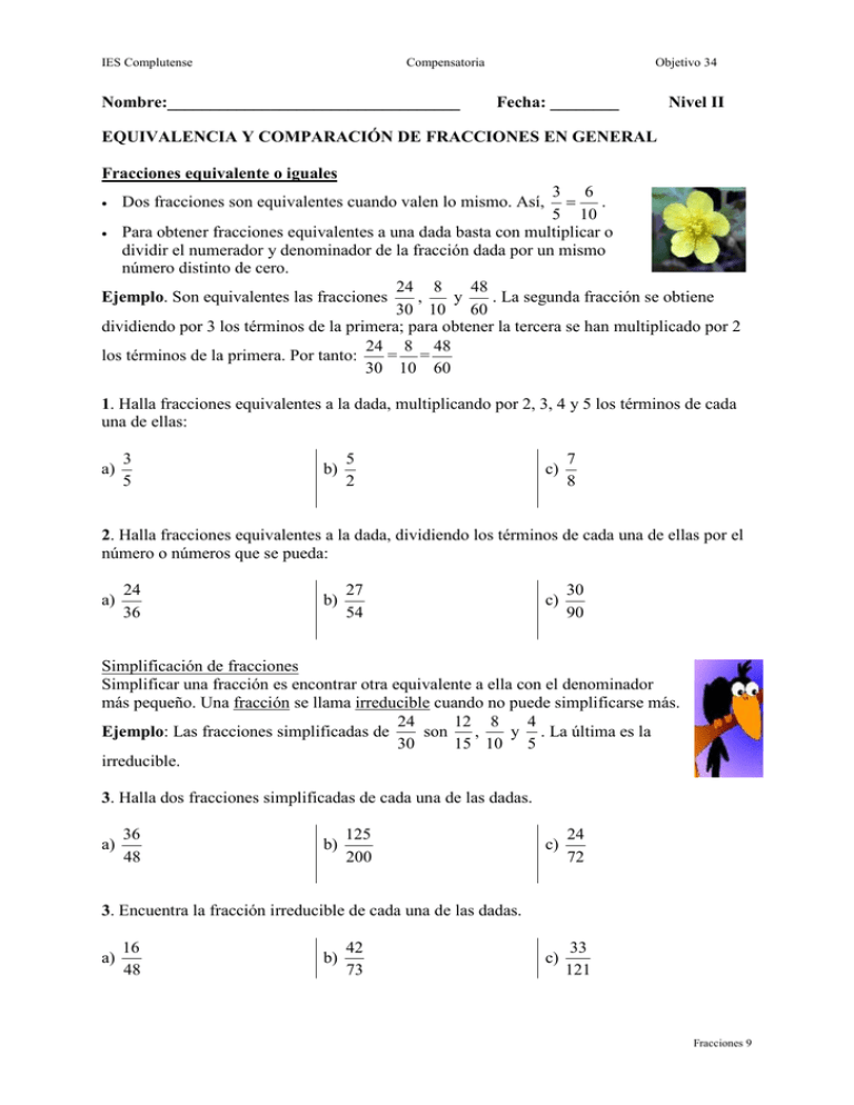 Equivalencia Y Comparaci n De Fracciones En General 