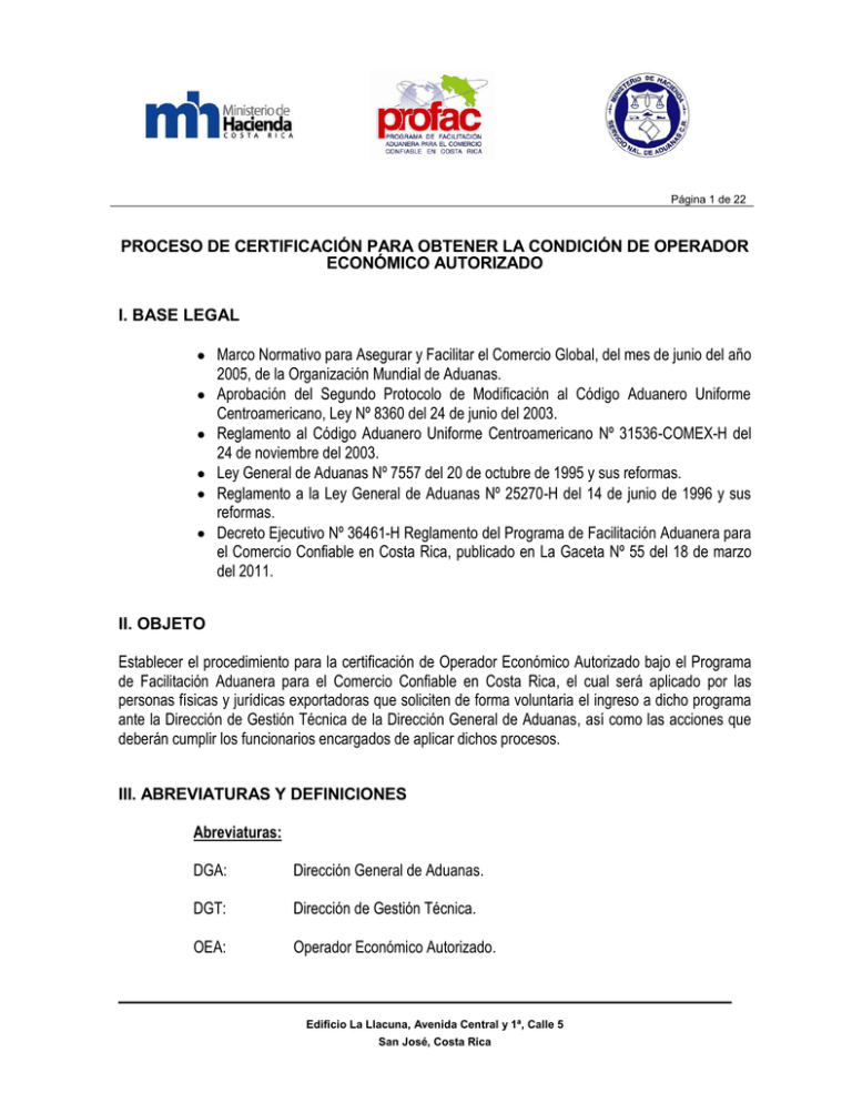PROCESO DE CERTIFICACION OEA en Costa Rica