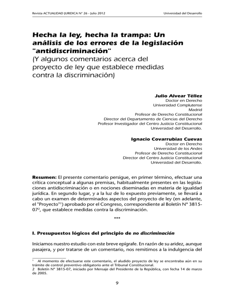Julio Alvear. Errores legislación anti-discriminación