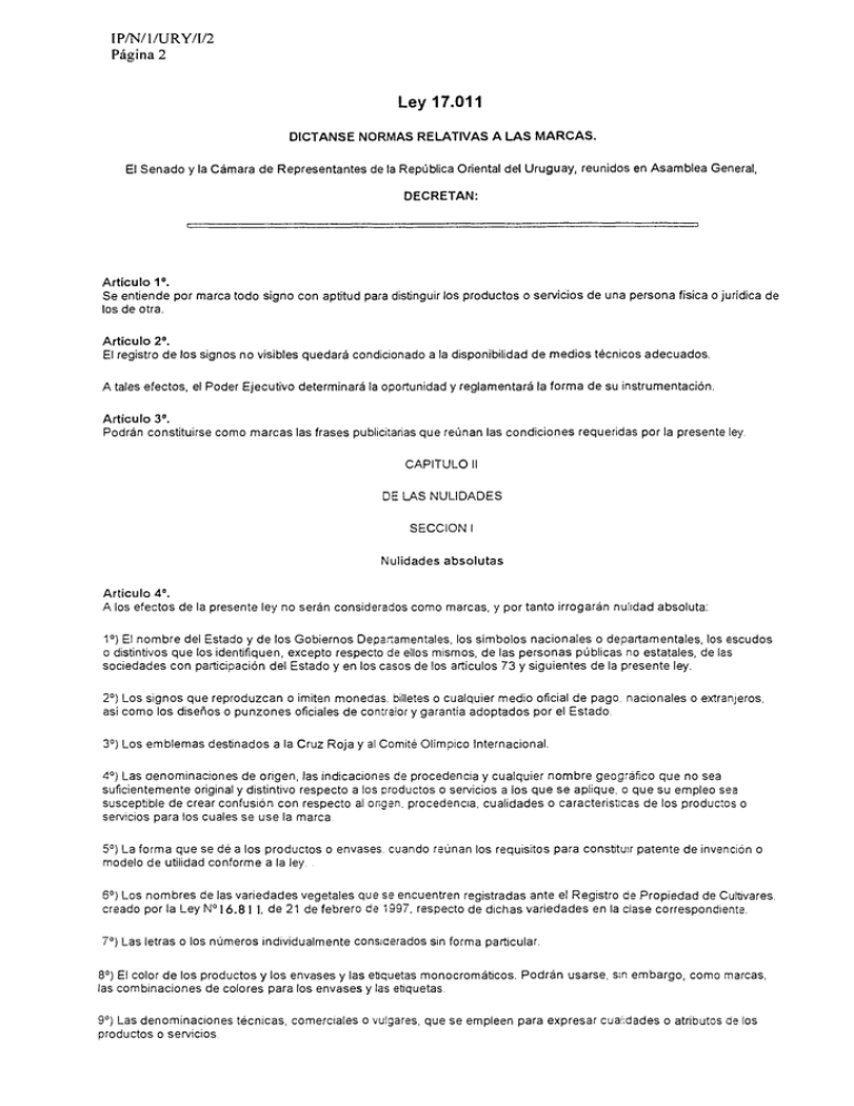 Ley 17.011 IP/NI1 Página 2 IURY/I/2