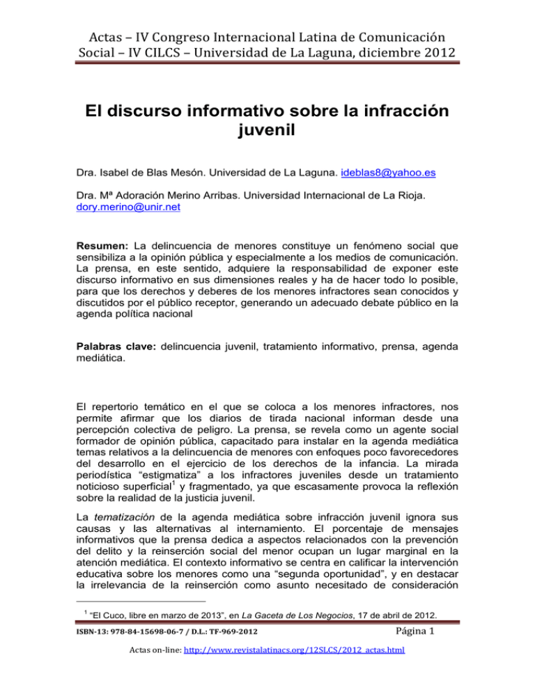 El discurso informativo sobre la infracción juvenil