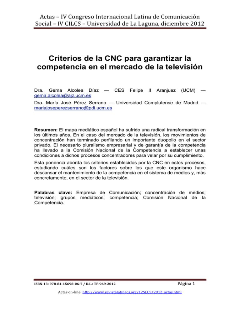 Criterios de la CNC para garantizar la competencia en el mercado de la televisi n