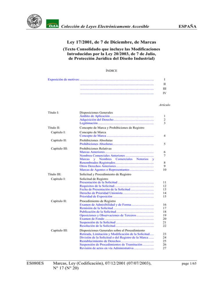 Ley 17/2001, de 7 de Diciembre, de Marcas