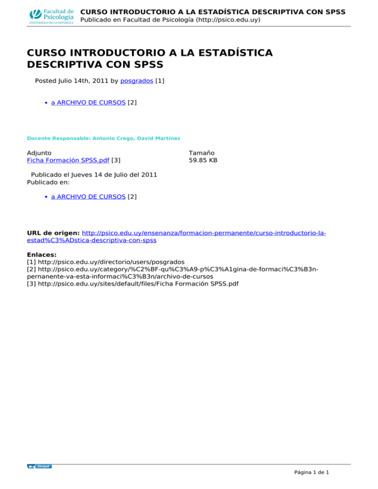 CURSO INTRODUCTORIO A LA ESTADÍSTICA DESCRIPTIVA CON SPSS