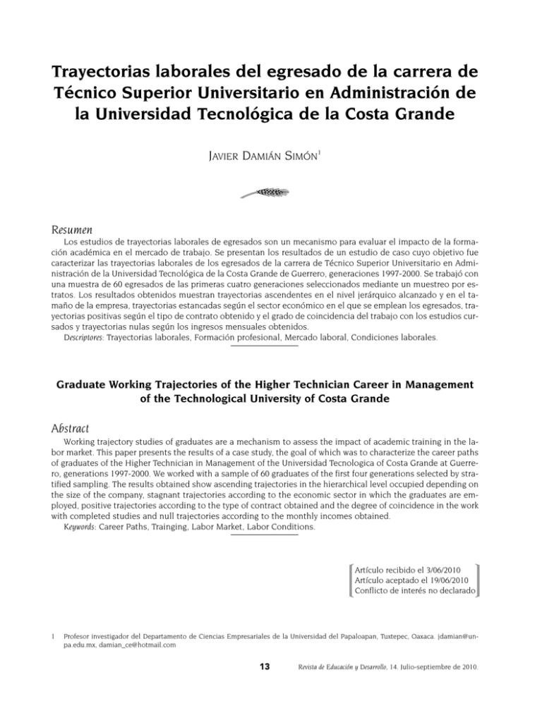 Trayectorias laborales del egresado de la carrera de T cnico Superior Universitario en ...