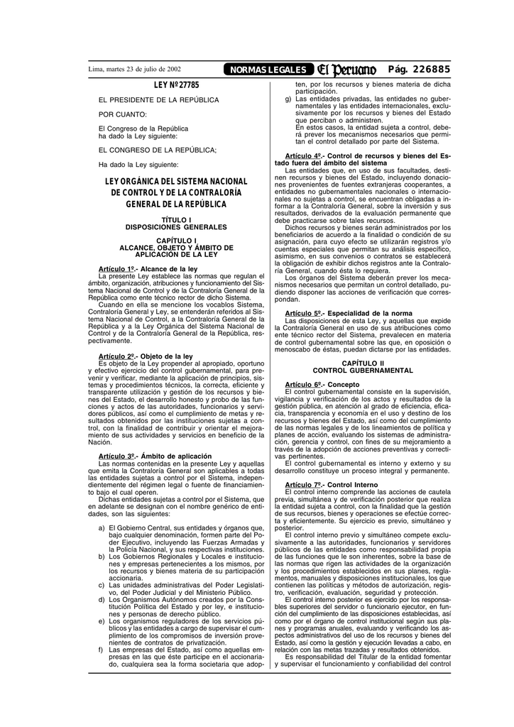 Ley N° 27785, Ley Orgánica del Sistema Nacional de Control y de la Contraloría General de la ...