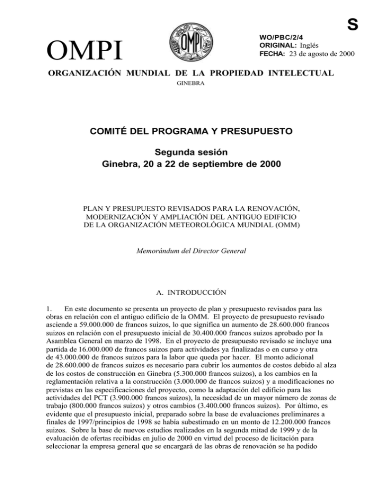 OMPI S COMITÉ DEL PROGRAMA Y PRESUPUESTO Segunda sesión