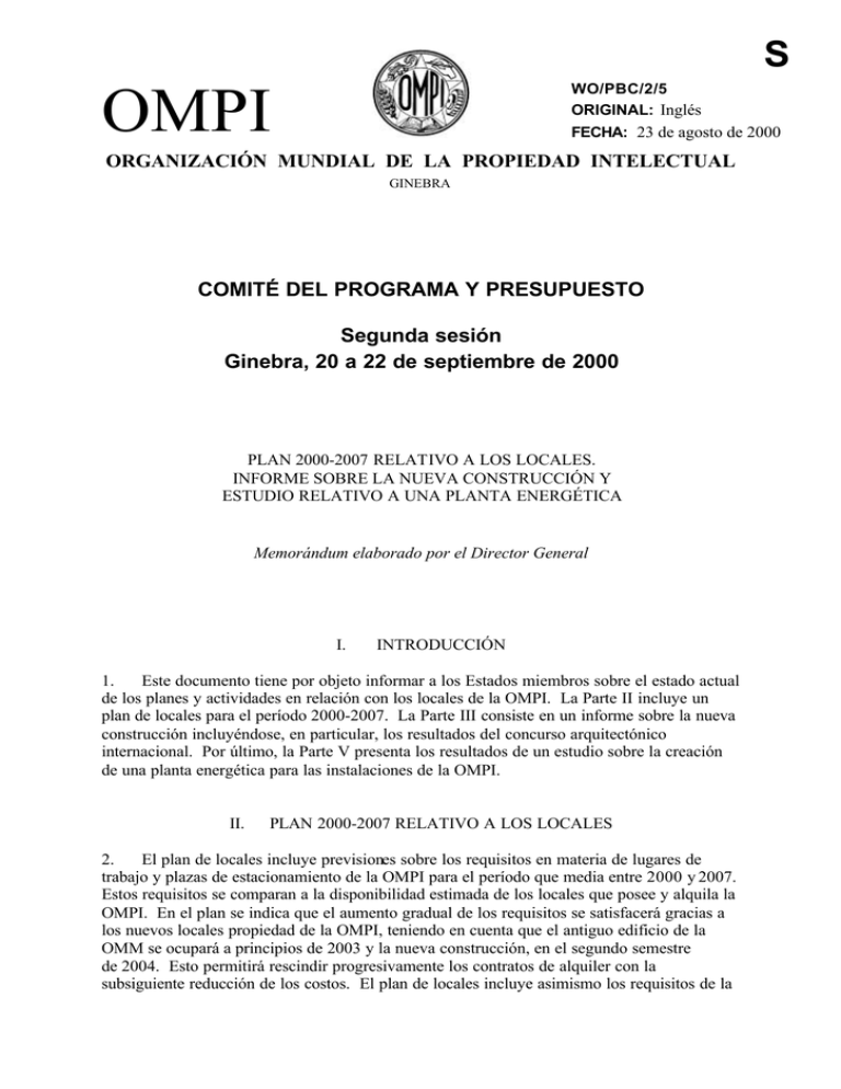 OMPI S COMITÉ DEL PROGRAMA Y PRESUPUESTO Segunda sesión