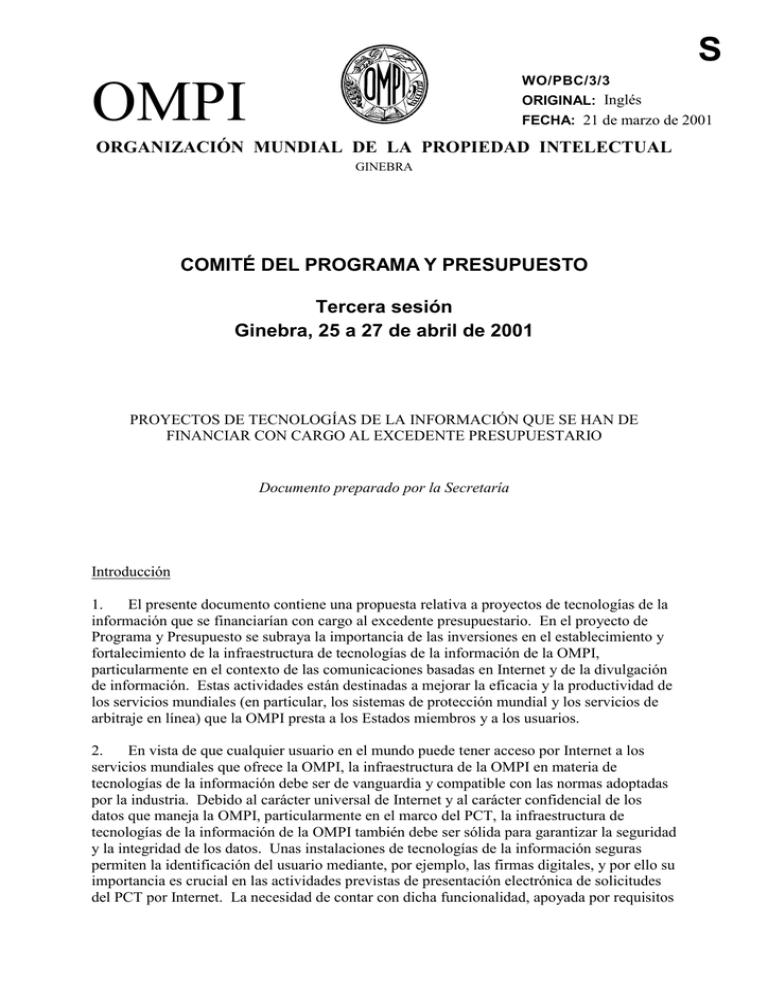 OMPI S COMITÉ DEL PROGRAMA Y PRESUPUESTO Tercera sesión