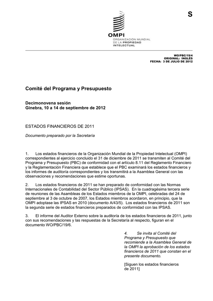 S Comité del Programa y Presupuesto Decimonovena sesión