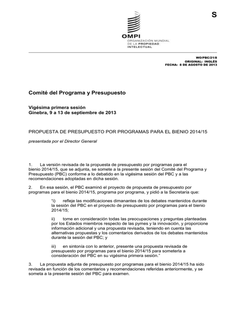 S Comité del Programa y Presupuesto Vigésima primera sesión