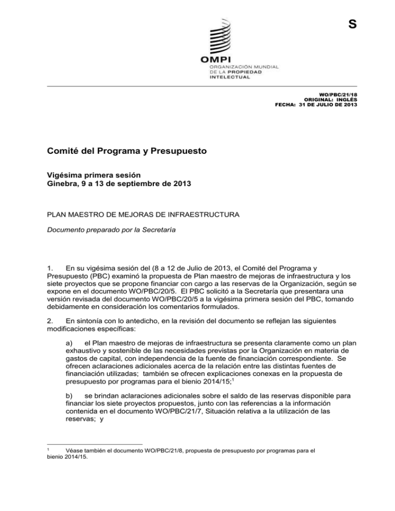 S Comité del Programa y Presupuesto Vigésima primera sesión