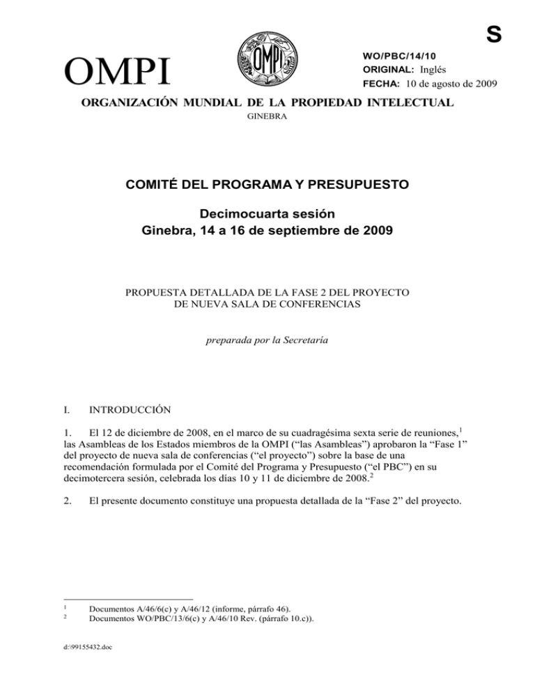 OMPI S COMITÉ DEL PROGRAMA Y PRESUPUESTO Decimocuarta sesión