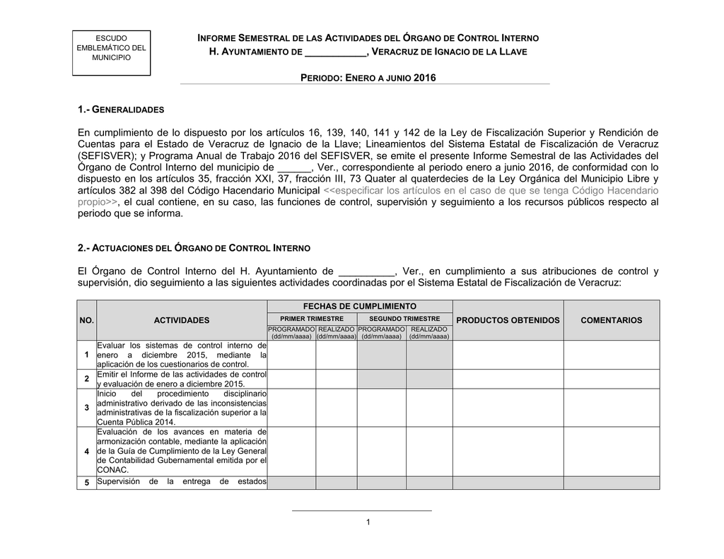 7. Informe Semestral de las Actividades del rgano de Control Interno (Municipal)