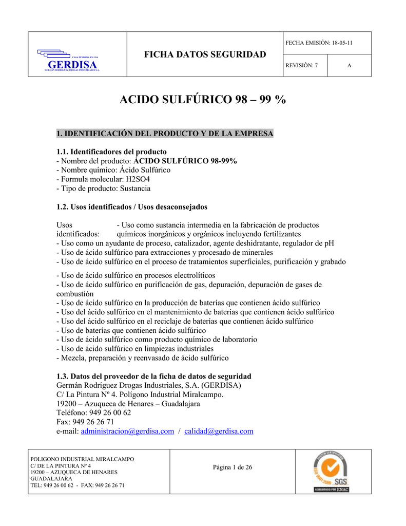 ACIDO SULFURICO 98-99%