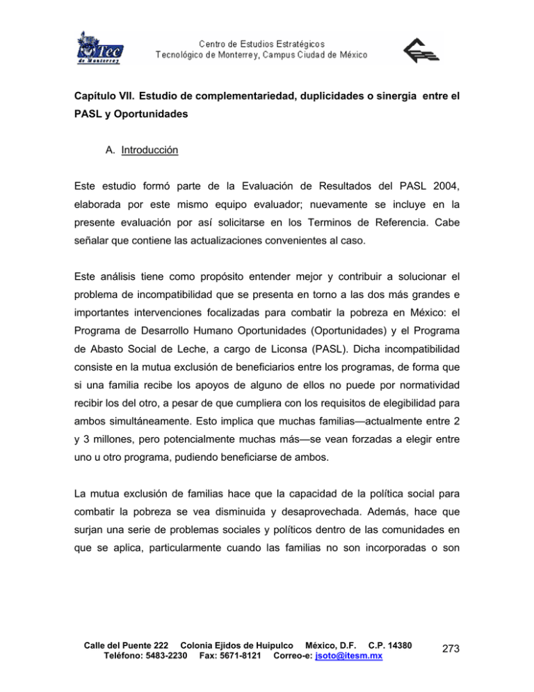 Evaluaci n sobre la Complementariedad con Oportunidades