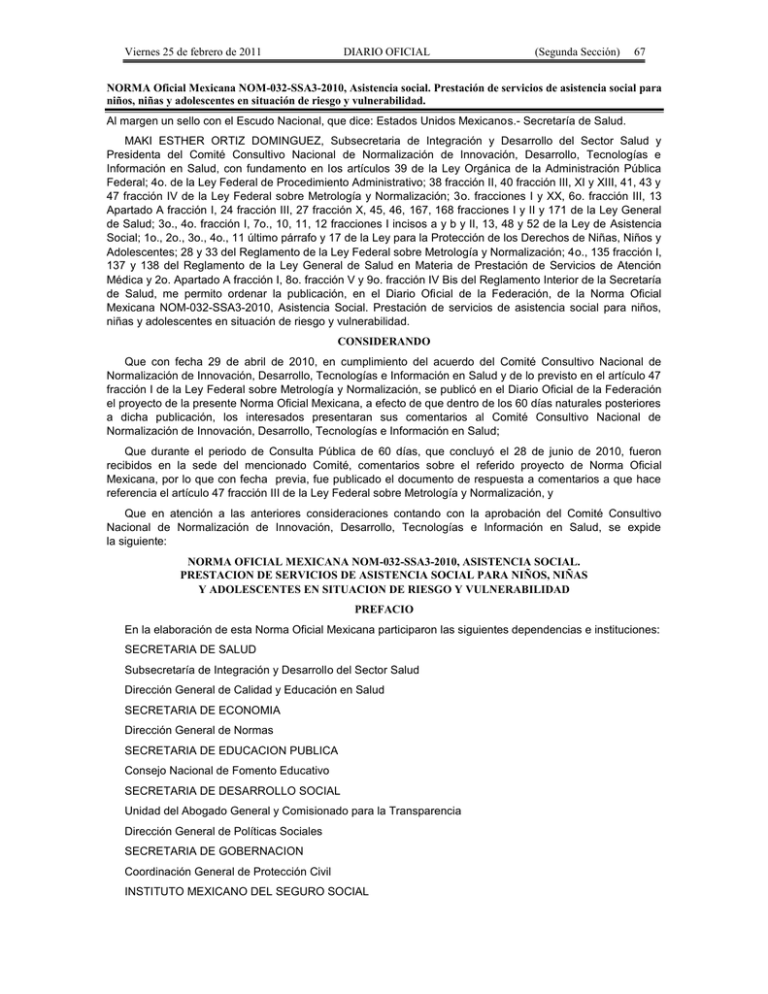 NOM-032-SSA3-2010: Asistencia Social para Niños en México