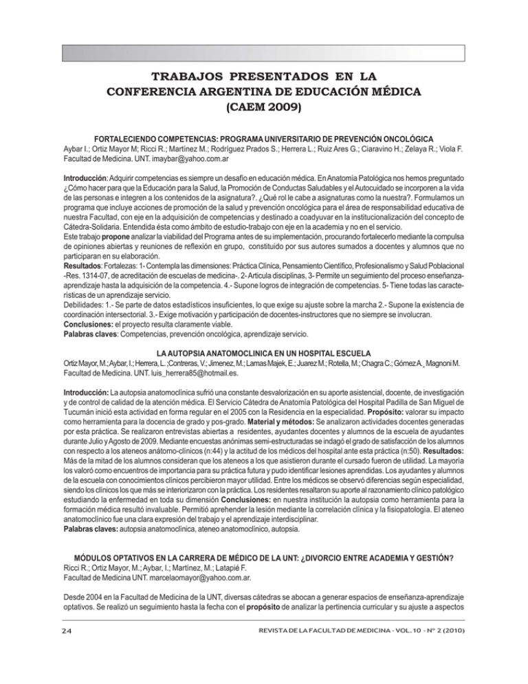 X CONFERENCIA ARGENTINA DE EDUCACI N M DICA (CAEM 2009)