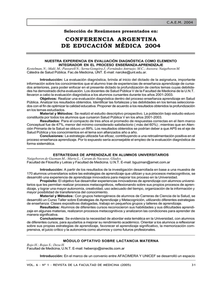 Selecci n de Res menes presentados en CAEM 2004