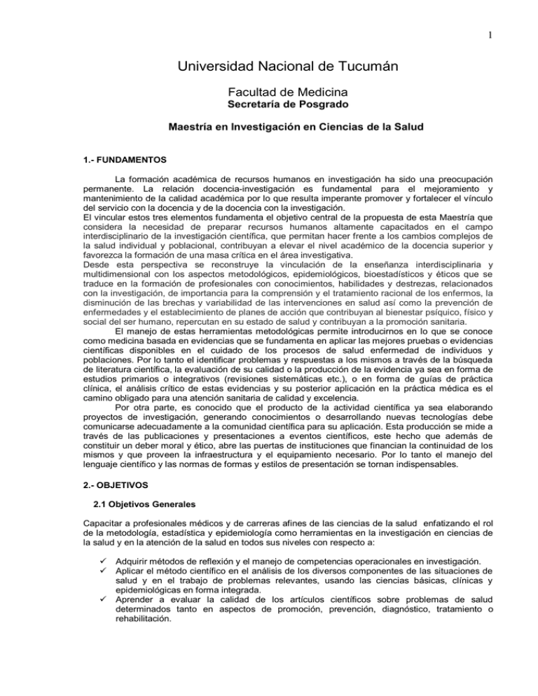 Universidad Nacional de Tucumán Facultad de Medicina 1