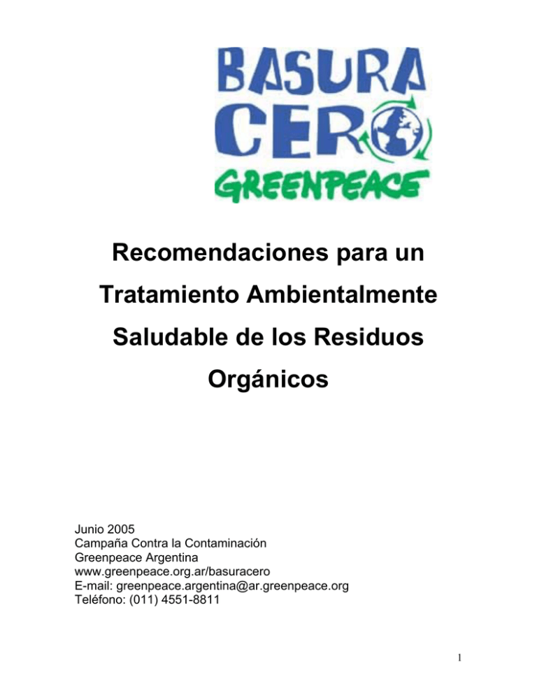 Recomendaciones para un tratamiento ambientalmente saludable de los residuos orgánicos.