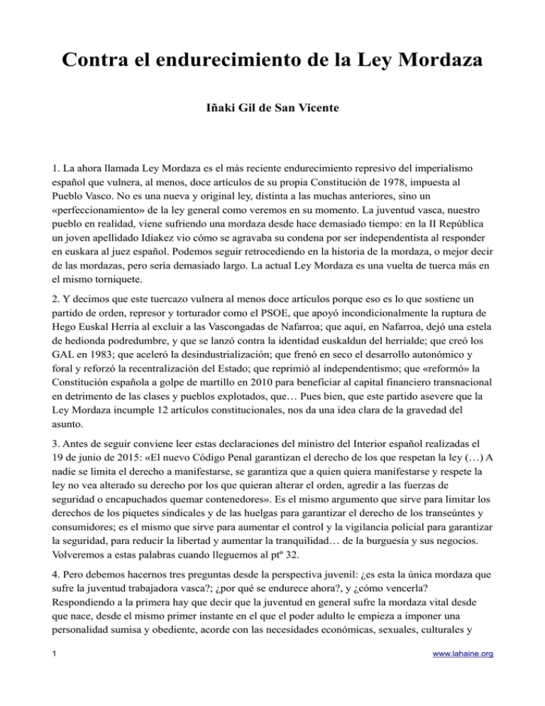 Contra el endurecimiento de la Ley Mordaza