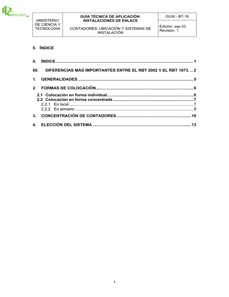 GUIA-BT-16. Contadores: ubicación y sistemas de instalación.