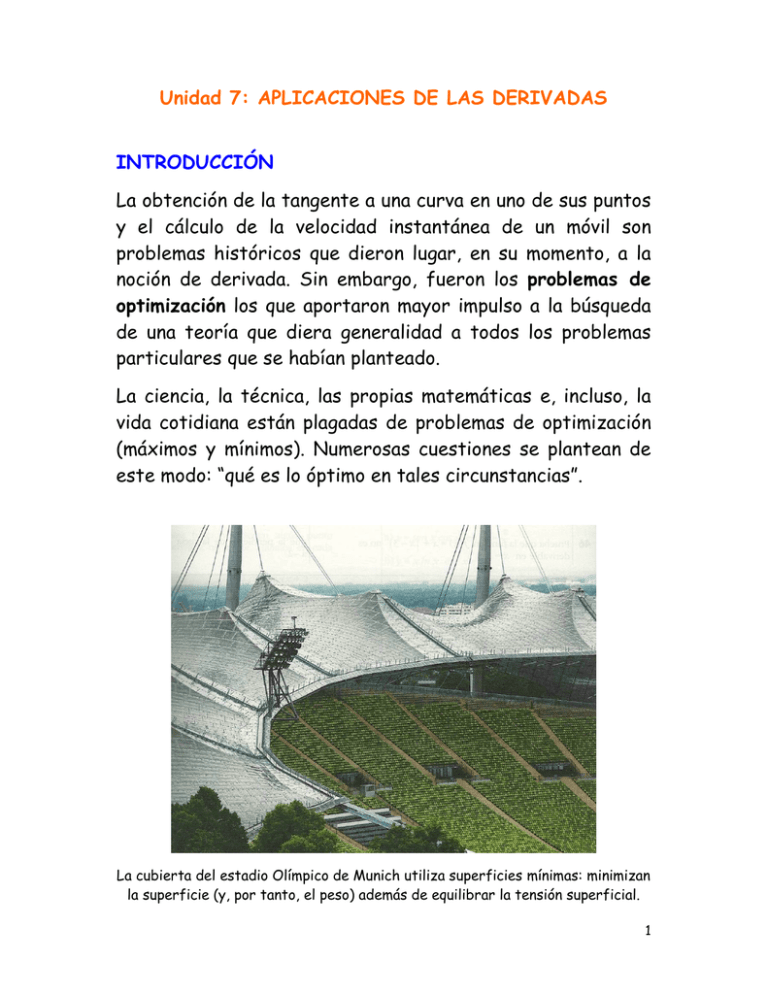 Unidad 7: APLICACIONES DE LAS DERIVADAS INTRODUCCIÓN