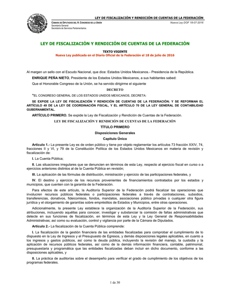 LEY DE FISCALIZACIÓN Y RENDICIÓN DE CUENTAS DE LA FEDERACIÓN
