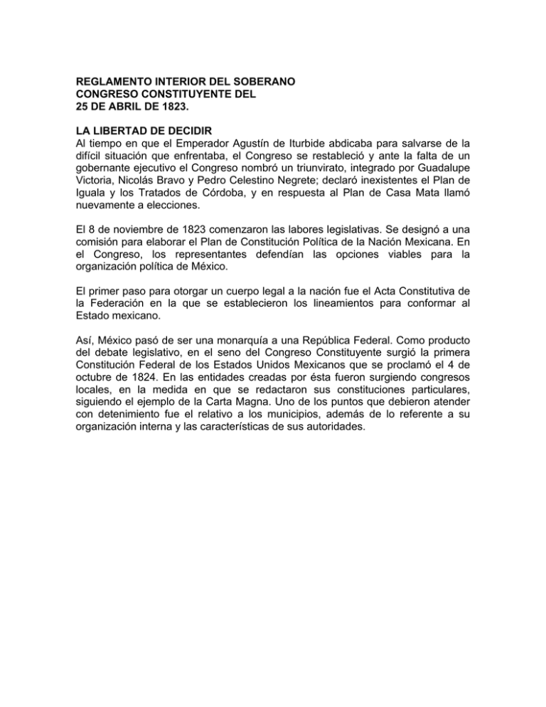 Reglamento del Soberano Congreso Constituyente.