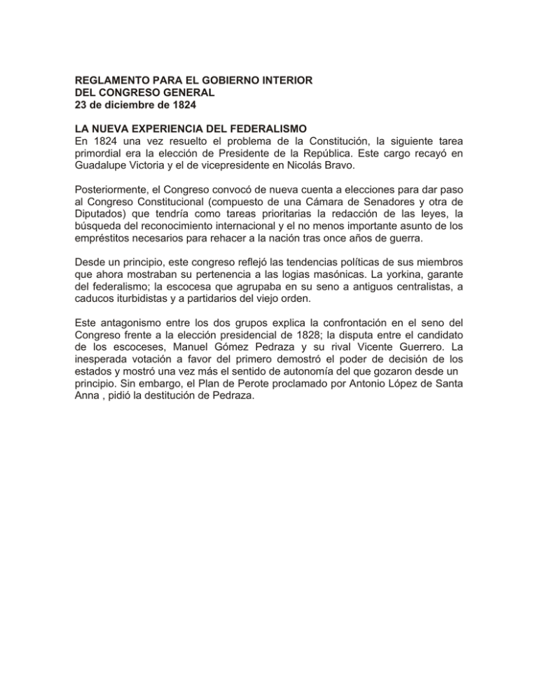 Reglamento para el Gobierno Interior del Congreso General.