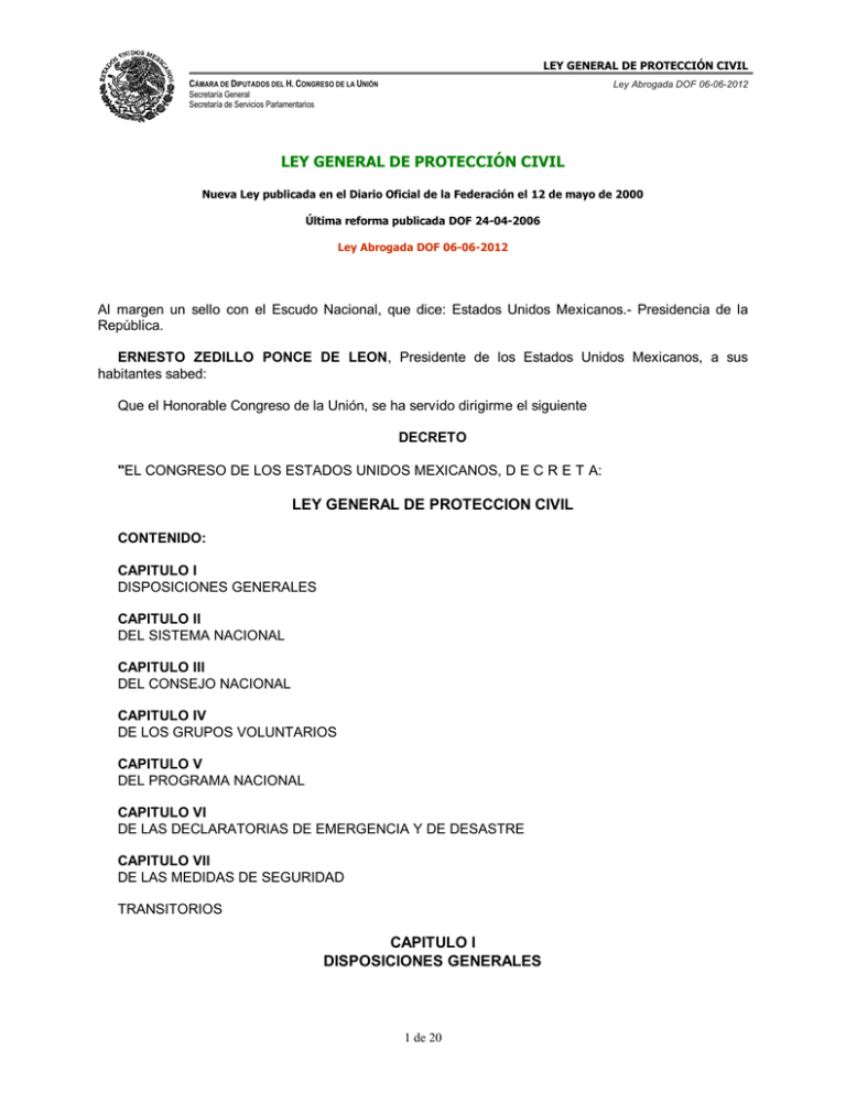 LEY GENERAL DE PROTECCIÓN CIVIL