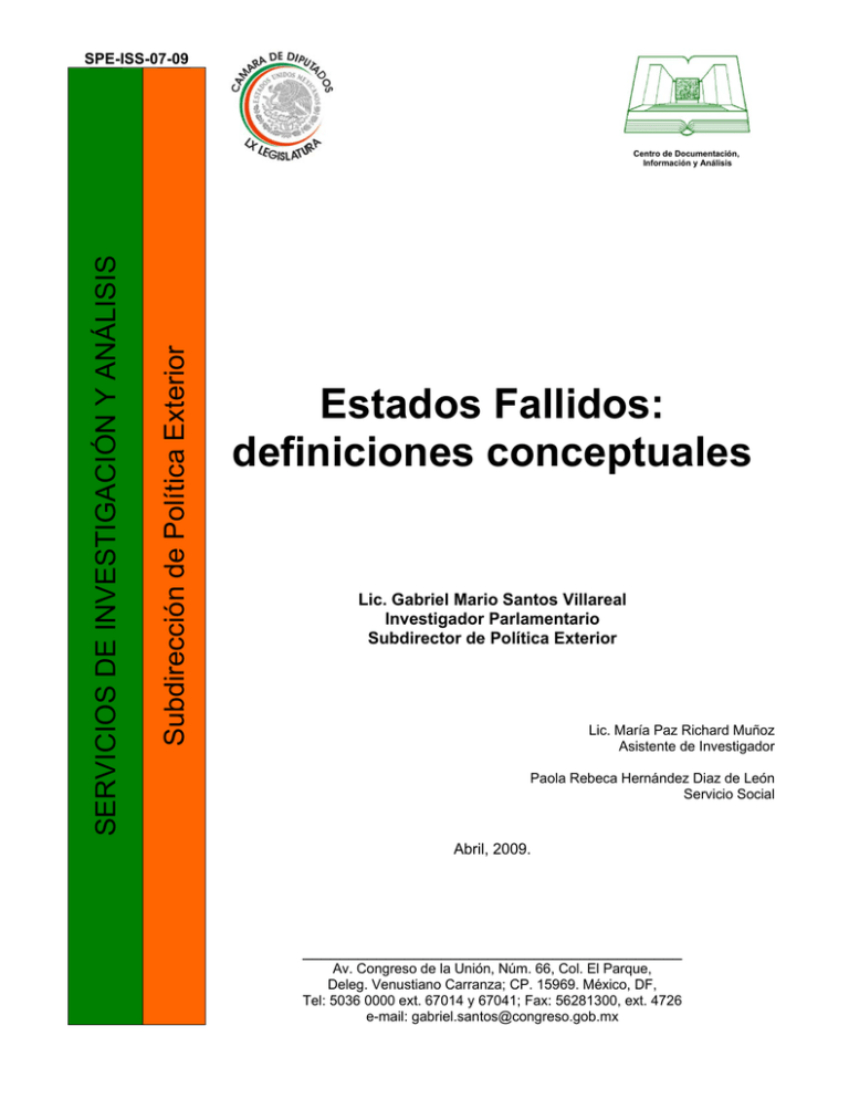 Estados Fallidos: definiciones conceptuales.