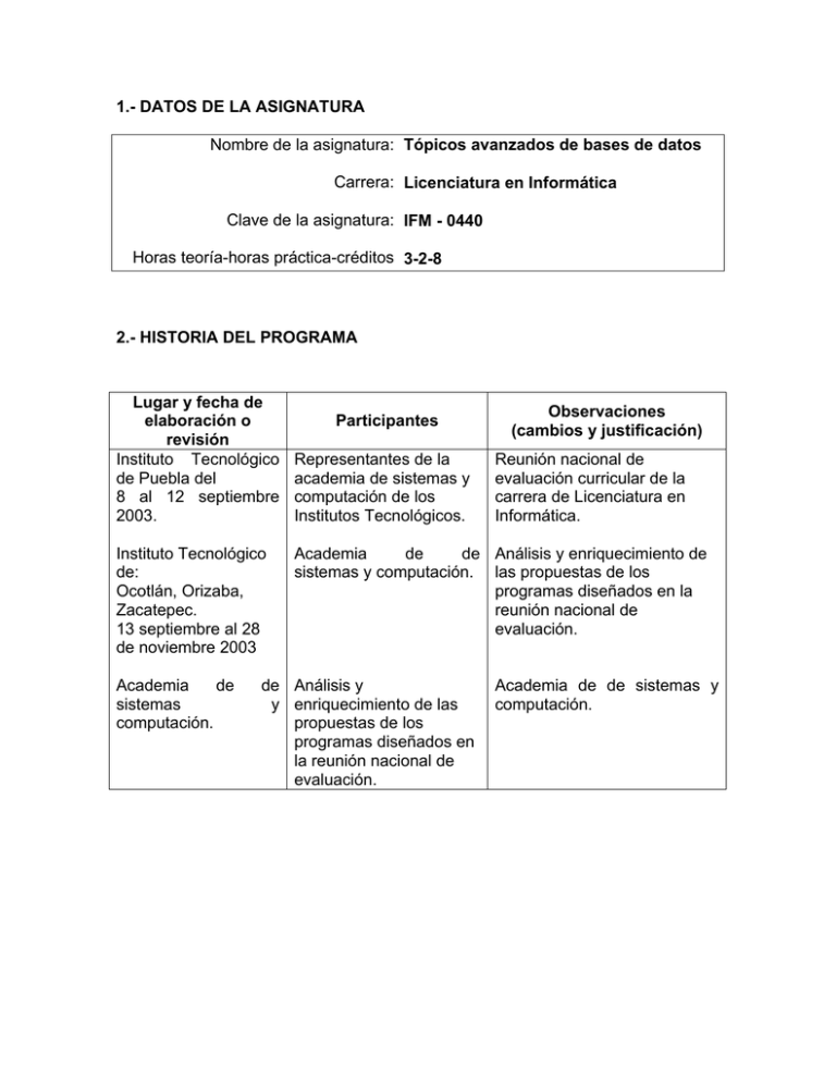 T picos Avanzados de Bases de Datos