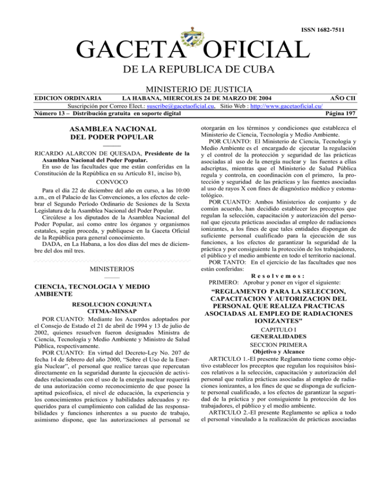 Resolución Conjunta CITMA-MINSAP Reglamento de Personal