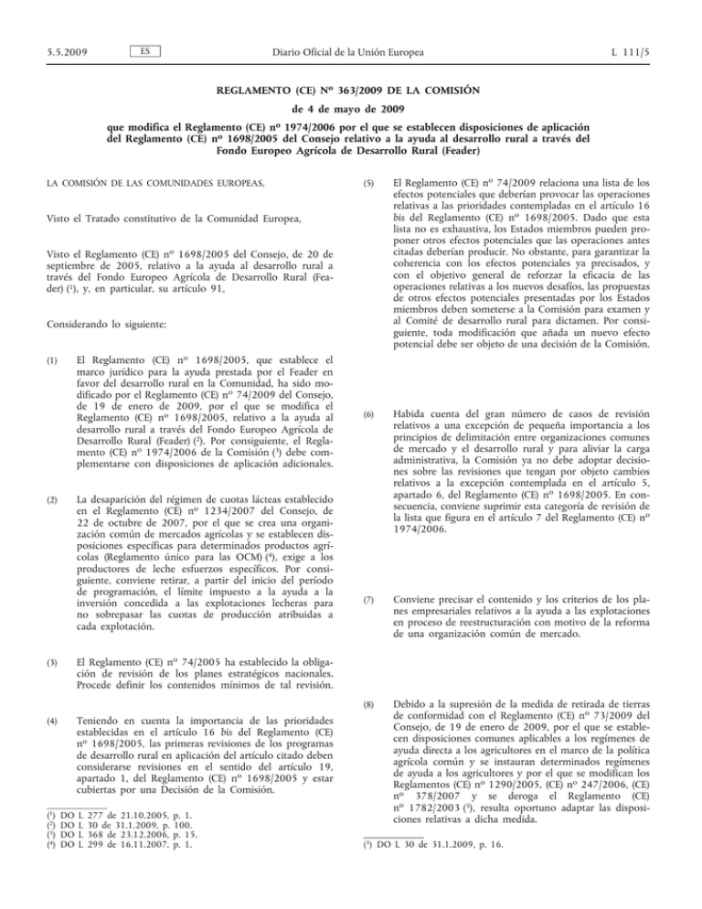 Reglamento (CE) n 363/2009 de la Comisi n, de 4 de mayo de 2009 , que modifica el Reglamento (CE ...