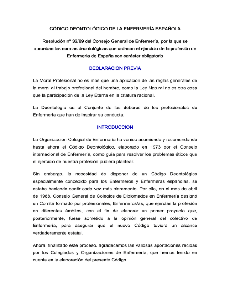 Código Deontológico de la Enfermería Española