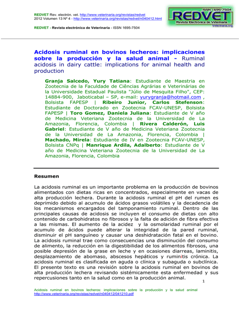 Acidosis ruminal en bovinos lecheros: implicaciones sobre la producción ...
