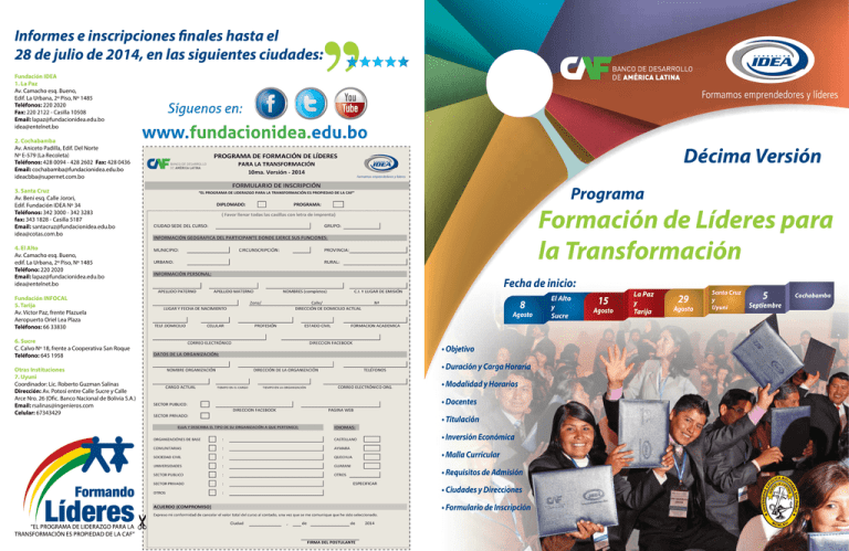 Para mayor información accede a la separata del programa»