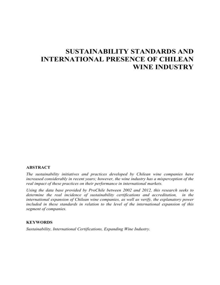 SUSTAINABILITY STANDARDS AND INTERNATIONAL PRESENCE OF CHILEAN WINE ...