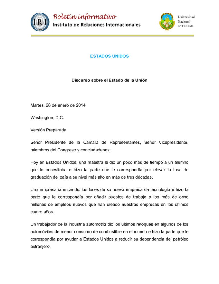 Discurso sobre el Estado de la Uni n