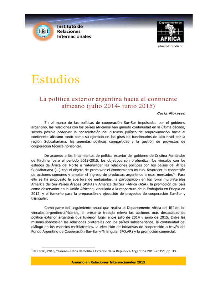 2 La política exterior argentina hacia el continente africano julio 2014 junio 2015