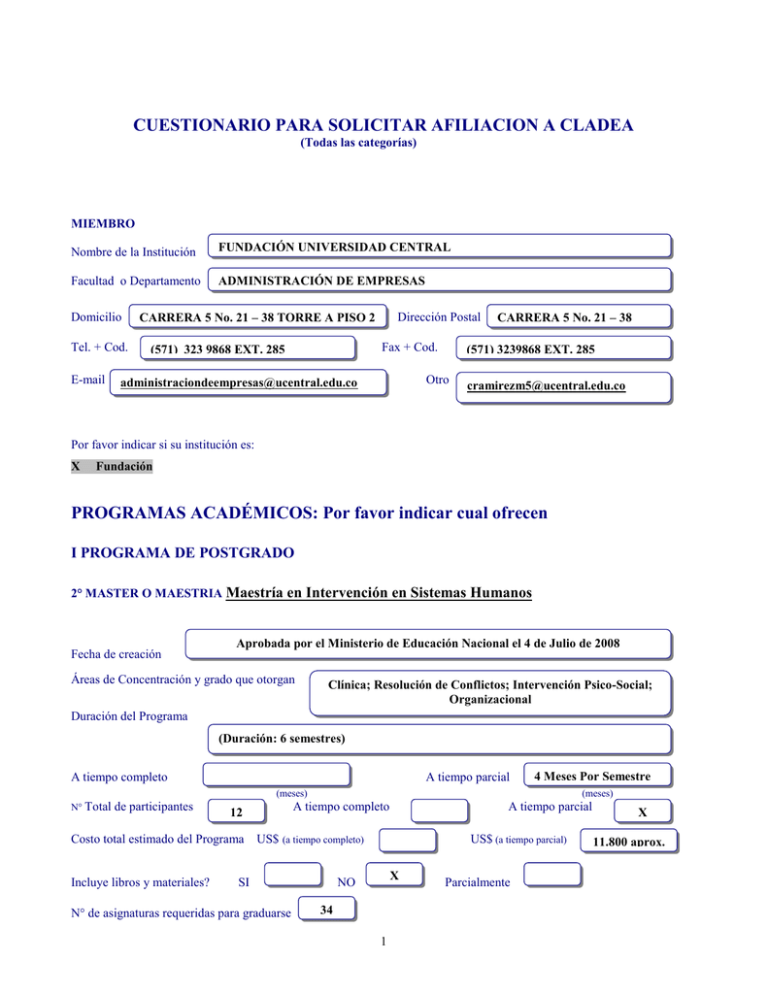 FUNDACIÓN UNIVERSIDAD CENTRAL-Cuestionario