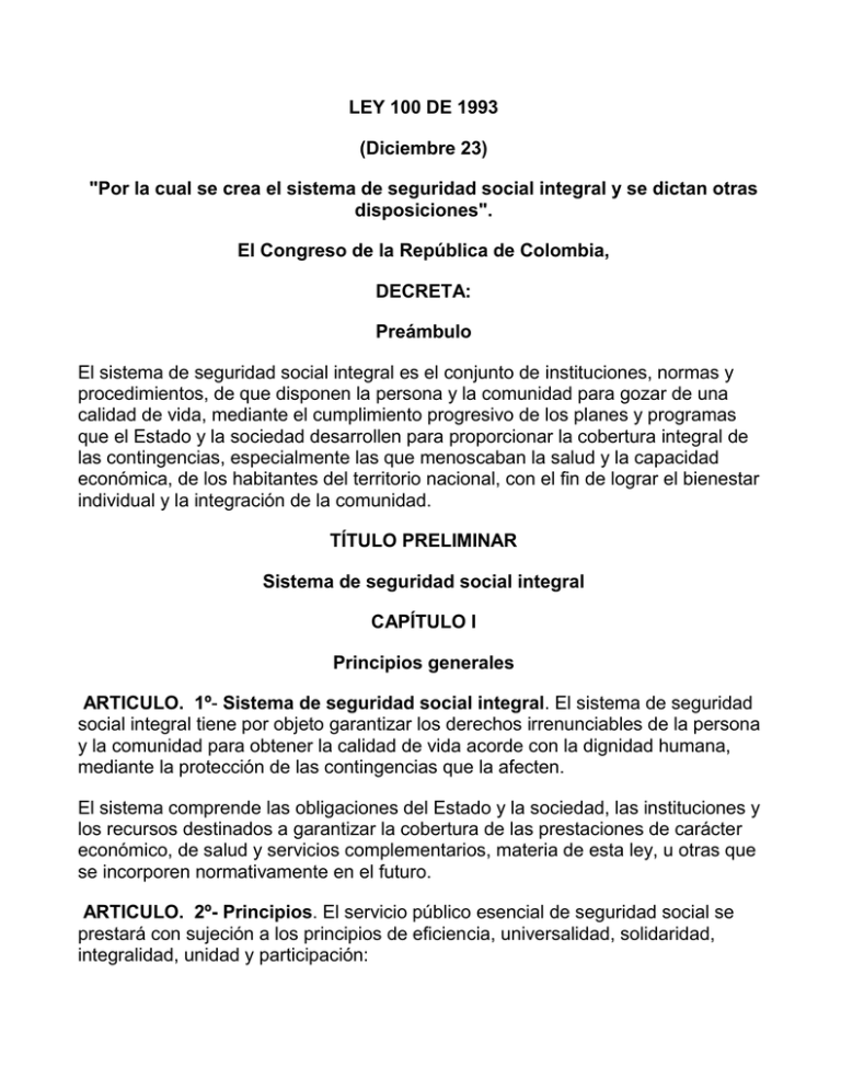 LEY 100 DE 1993