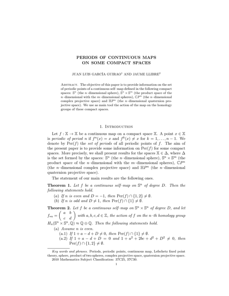 PERIODS OF CONTINUOUS MAPS ON SOME COMPACT SPACES