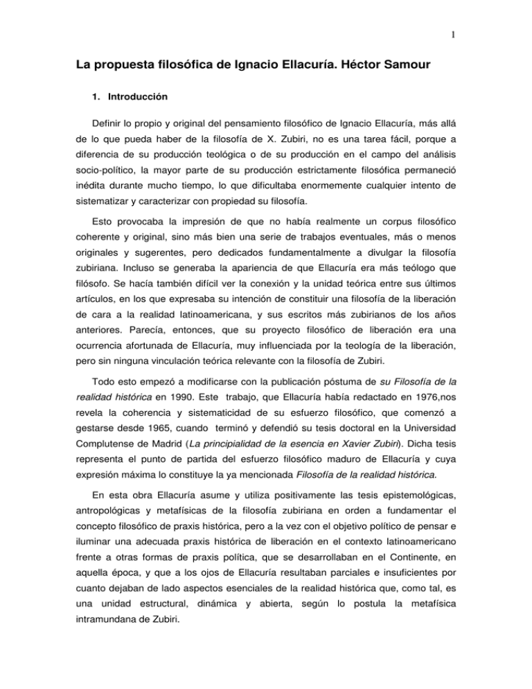 La propuesta filosófica de Ignacio Ellacuría. Héctor Samour