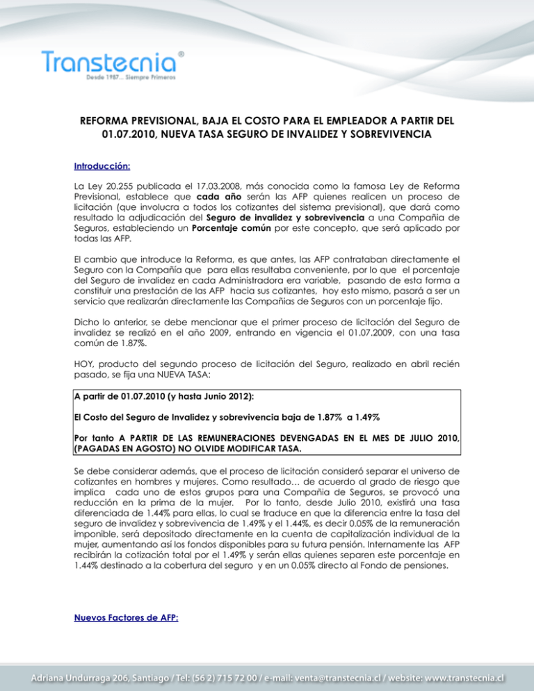 Reforma Previsional Baja El Costo Para El